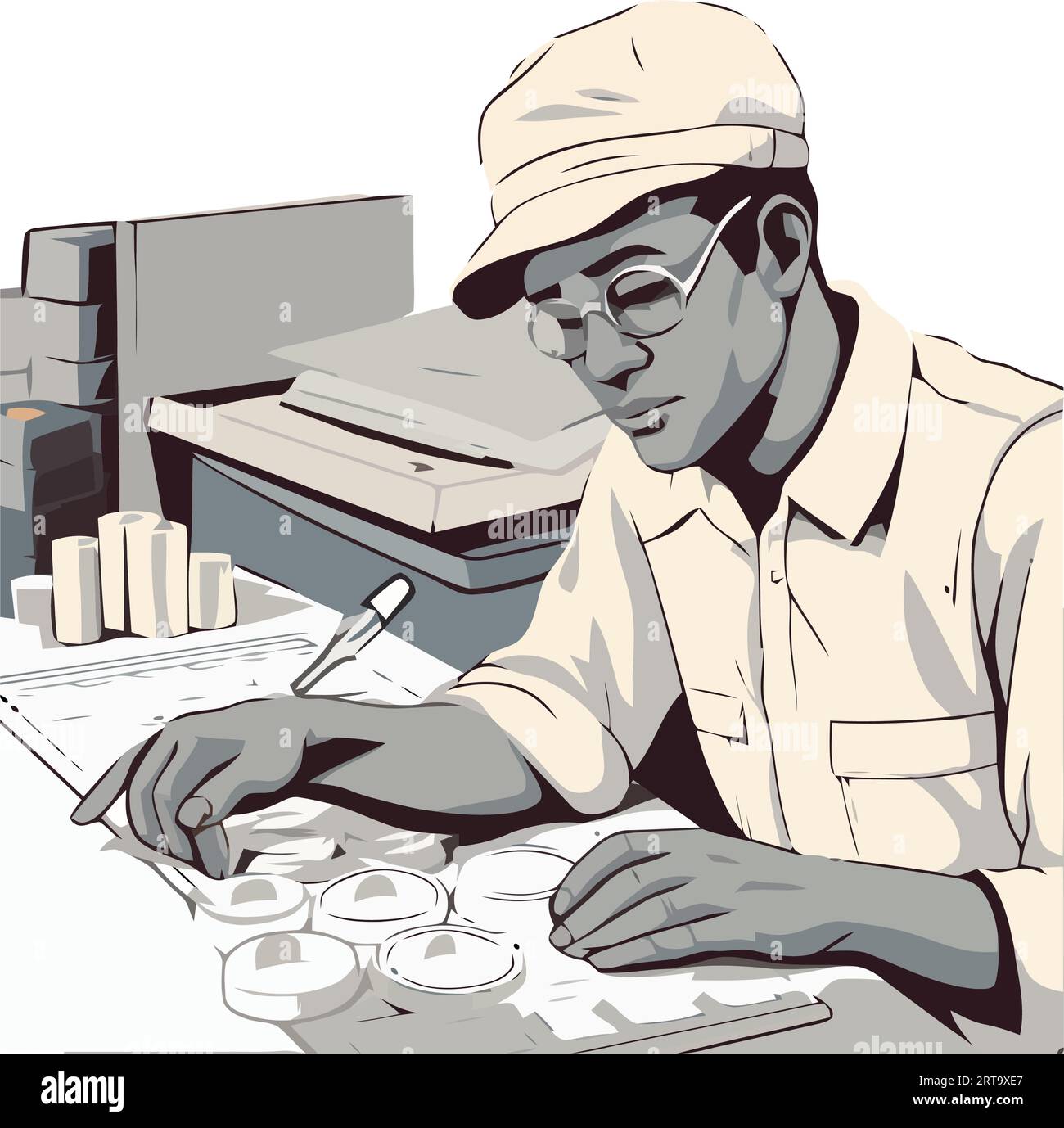 One person sitting at desk, sketching design Stock Vector Image & Art ...