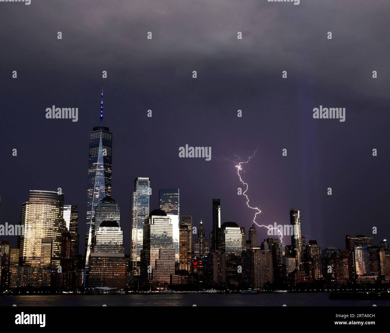 Hoboken, United States. 11th Sep, 2023. A bolt of lightning strikes ...