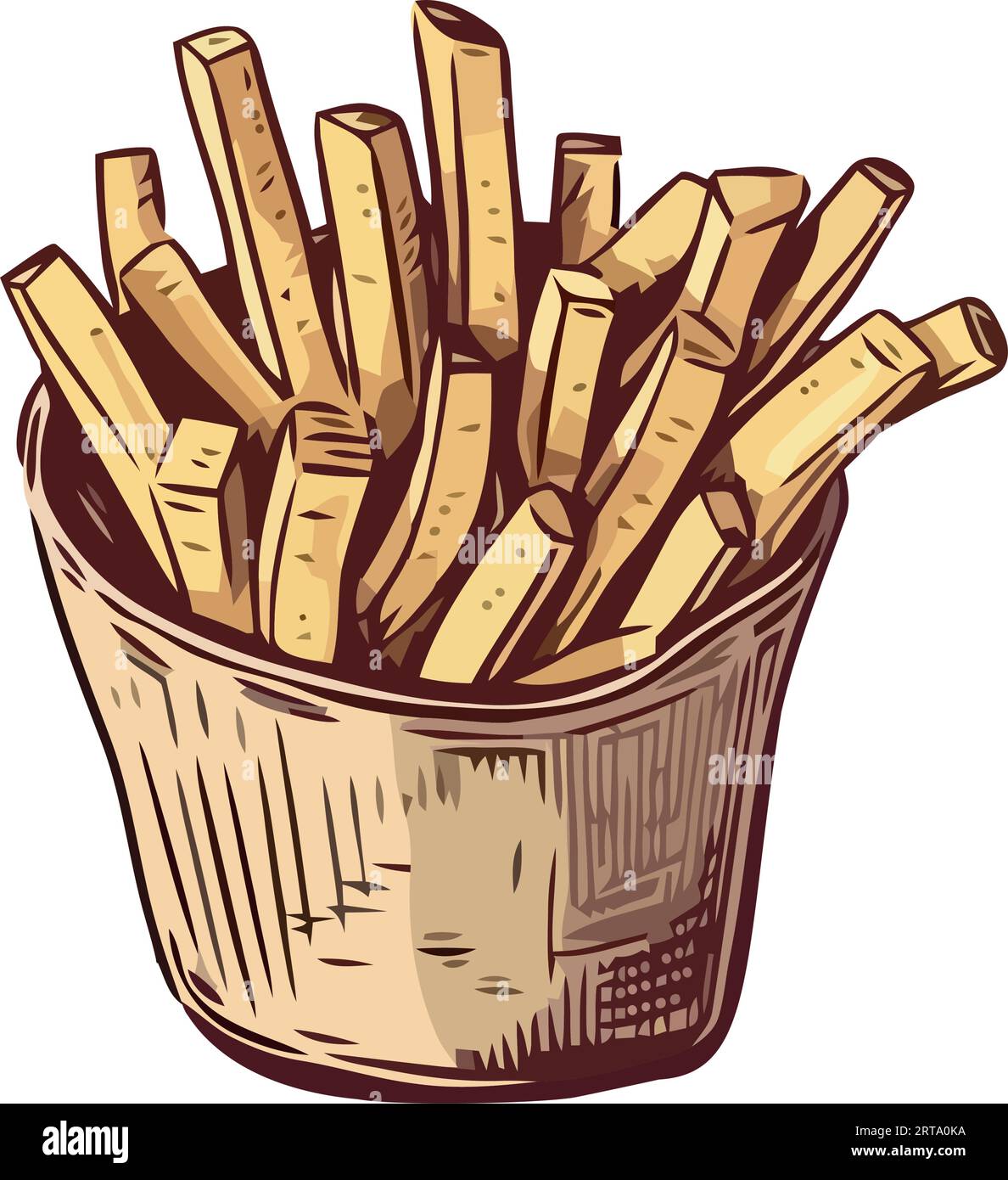 Hand drawn gourmet French fries in yellow basket Stock Vector Image ...