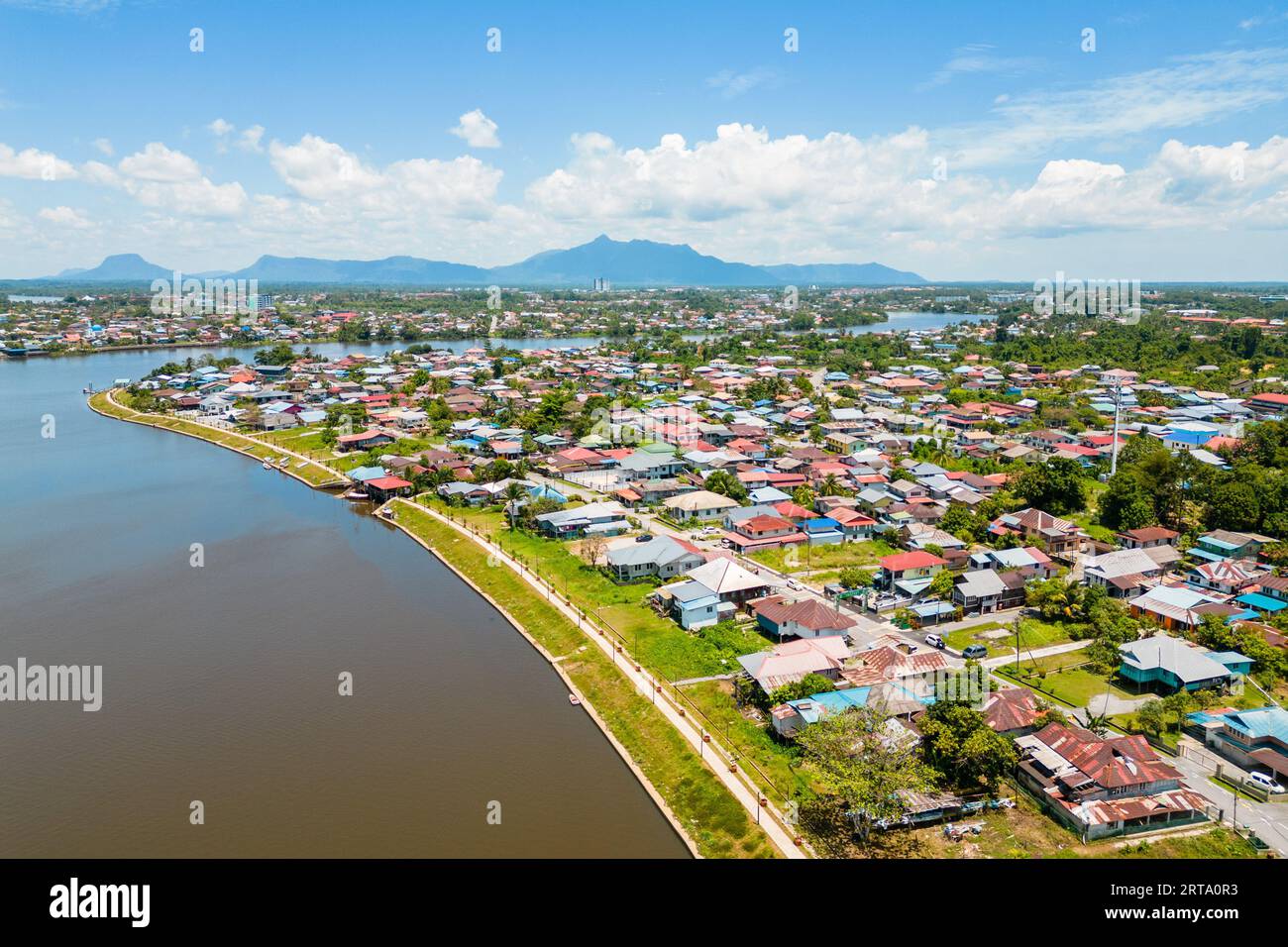 Aerial view of Kuching city, capital of Sarawak in Borneo, Malaysia ...