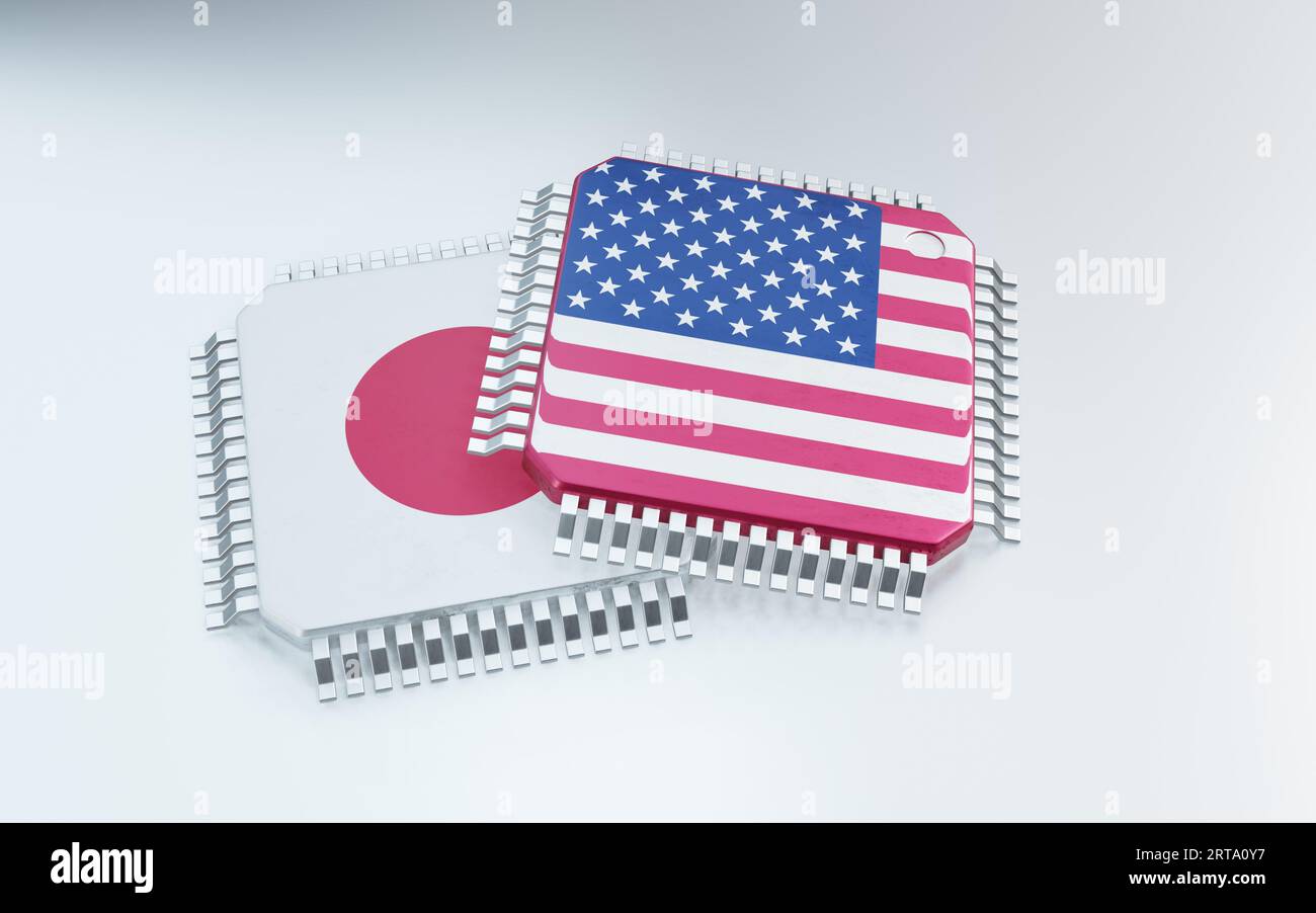 3d render of microchip or semiconductor chip in countries flag, for ...
