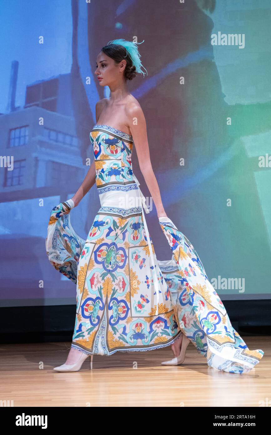 Nabys Vielman models walk at the SohoMuse Latin Ignition NYFW featuring Emilio Estefan and ...