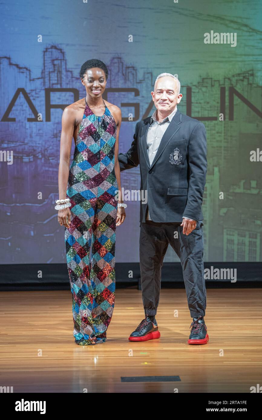 Cesar Galindo models walk at the SohoMuse Latin Ignition NYFW featuring Emilio Estefan and ...