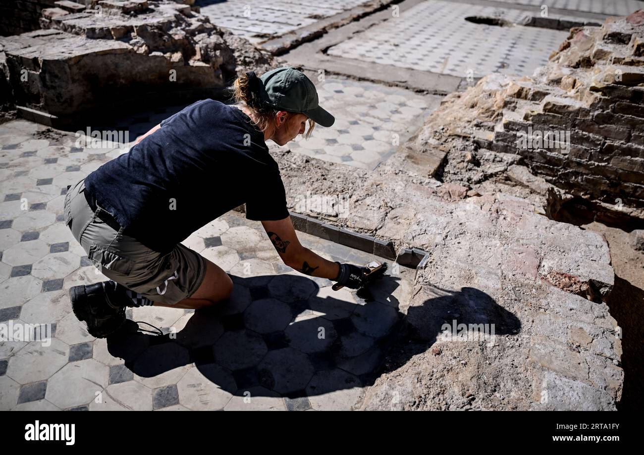 Berlin, Germany. 04th Sep, 2023. Archaeologist Anna Schimmitat uncovers ...