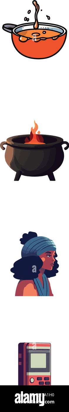 Cute cartoon cauldron boiling soup with fresh vegetables Stock Vector ...