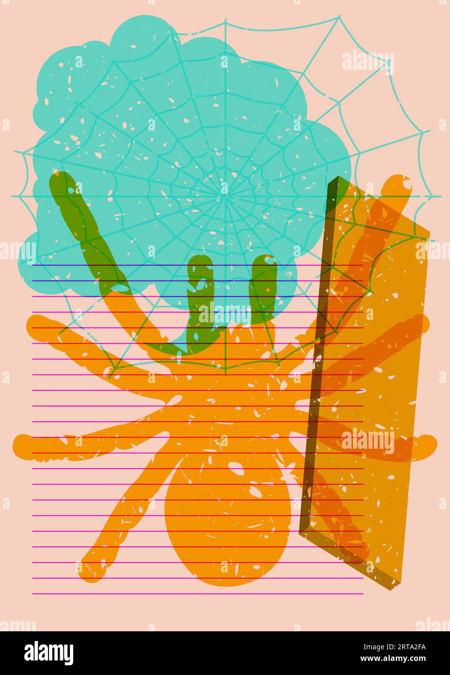 Spider and spider web with speech bubble and geometric shapes. Object ...