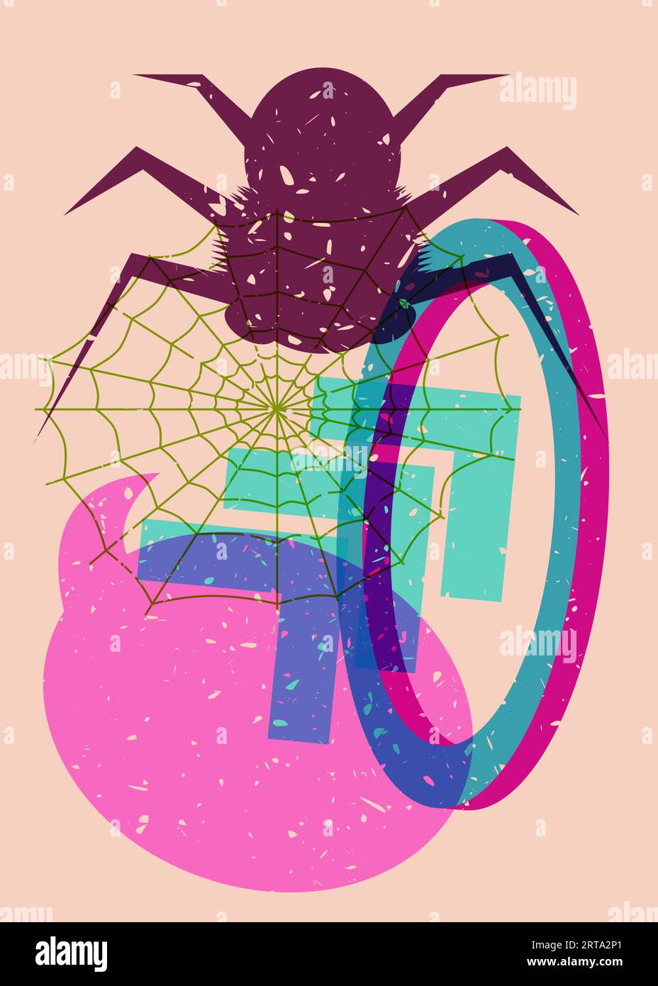 Spider and spider web with speech bubble and geometric shapes. Object ...