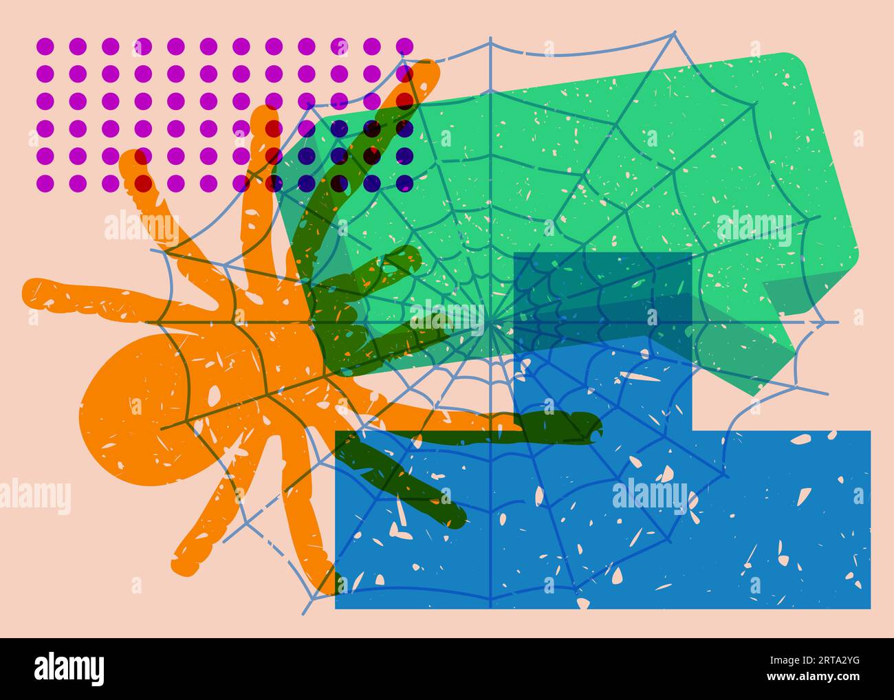 Spider and spider web with speech bubble and geometric shapes. Object ...