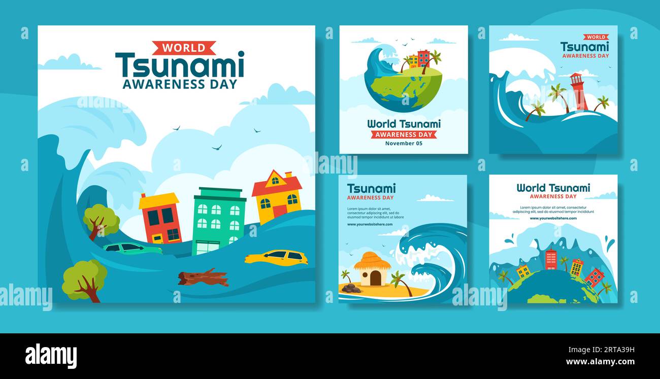 World Tsunami Awareness Day Social Media Post Cartoon Hand Drawn ...