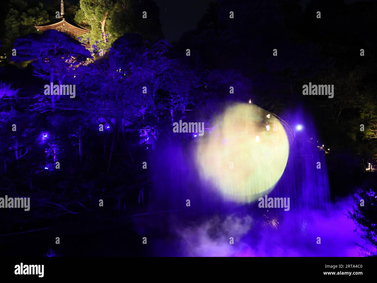 Tokyo, Japan. 11th Sep, 2023. An artificial full moon is projected on a ...