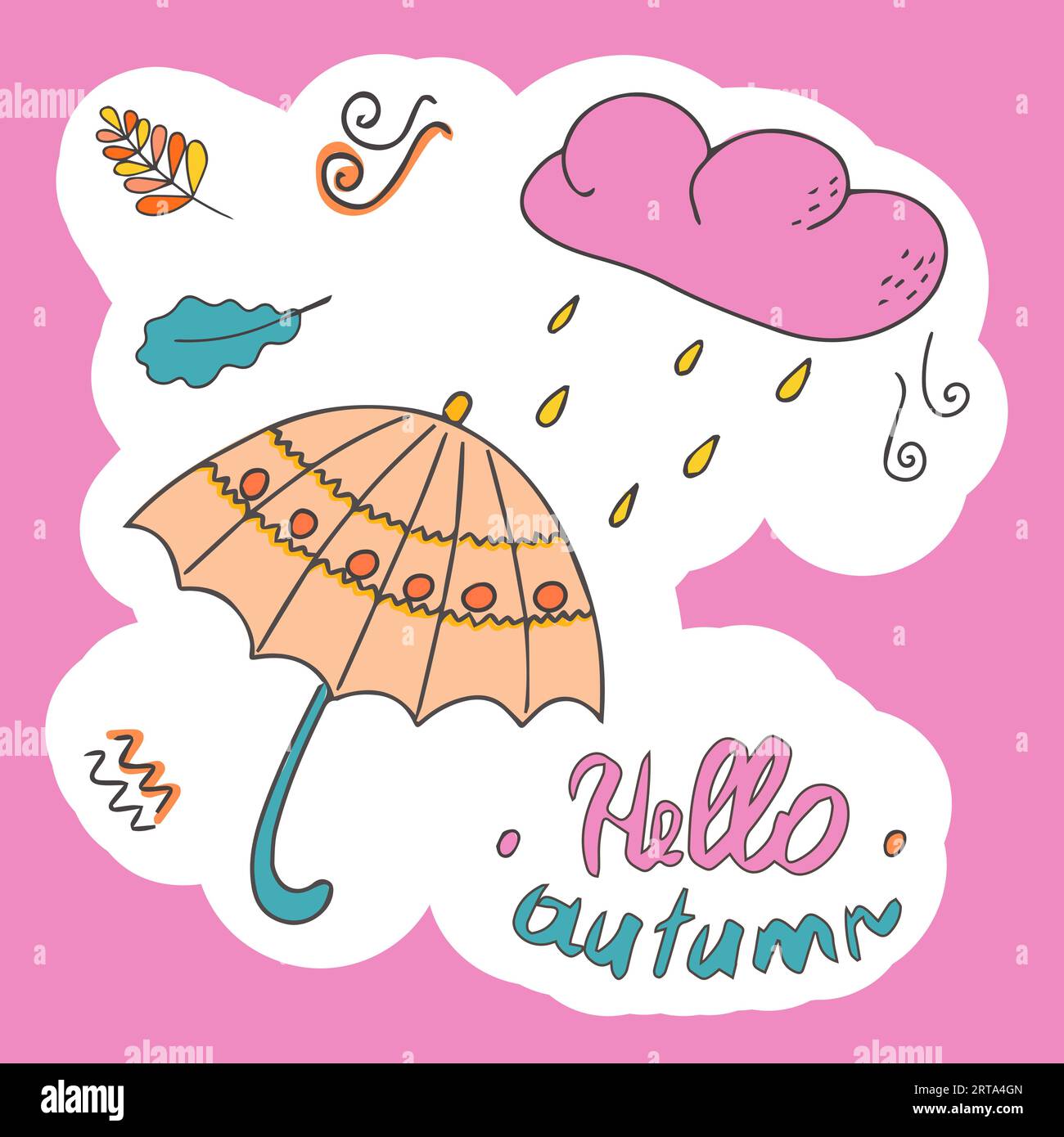 Hello, Autumn. Sticker with autumn cozy elements and inscriptions ...