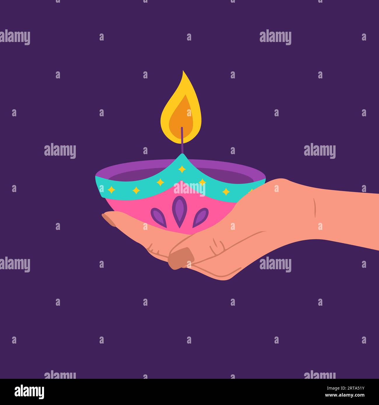 Diwali diya lamp. Female hand holding burning candle. Indian festival ...