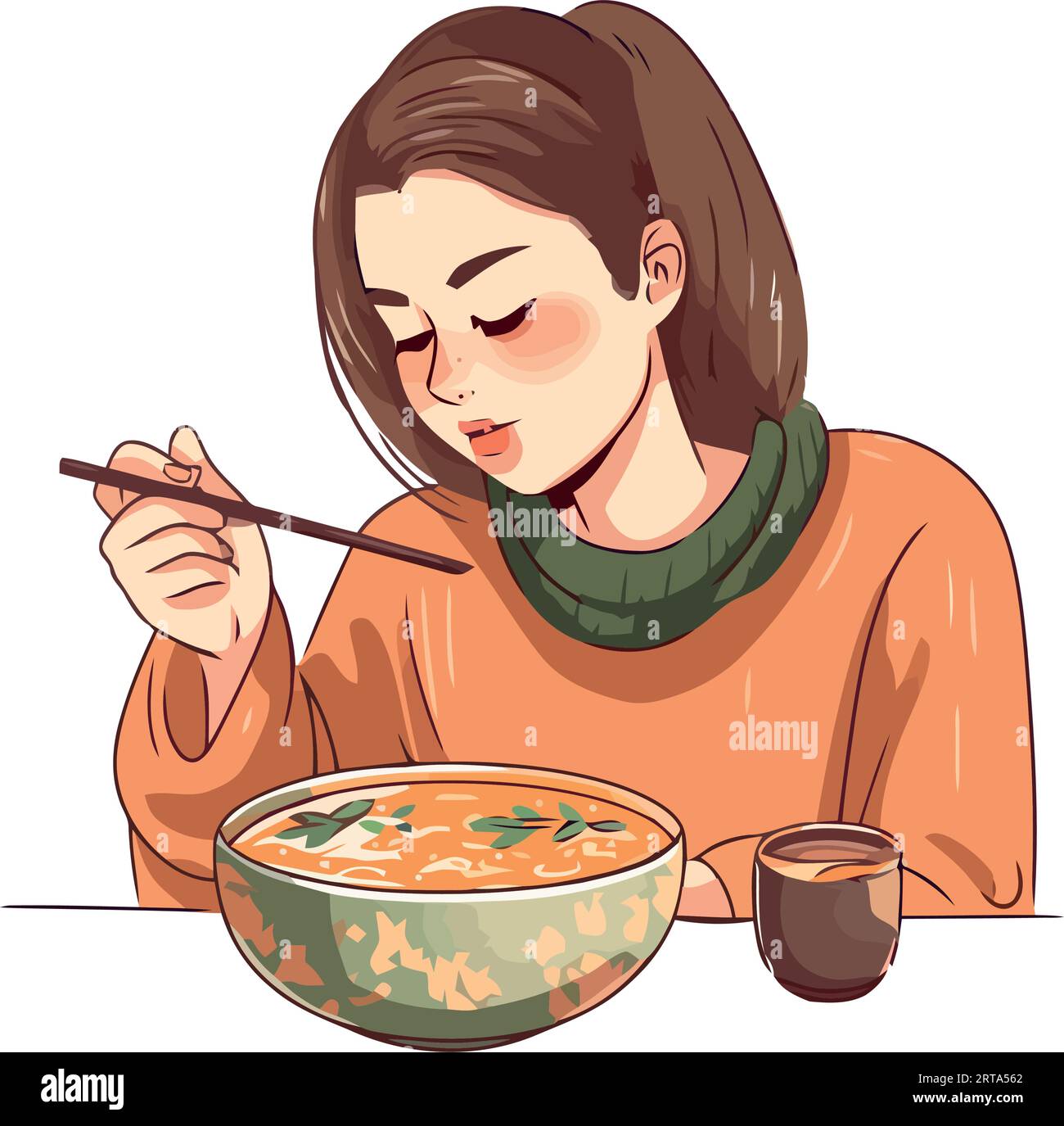 Woman eating vegetable soup Stock Vector Images - Alamy