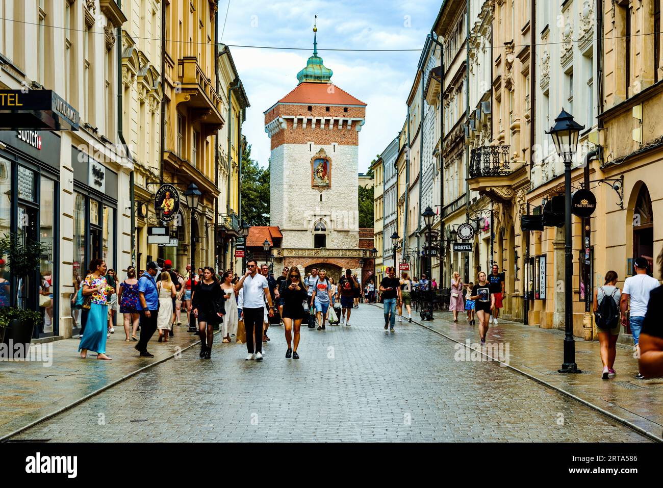 Krakow, Poland - July 12, 2023: Florianska Street - one of the main ...