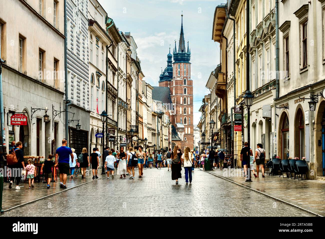 Krakow, Poland - July 12, 2023: Florianska Street - one of the main ...