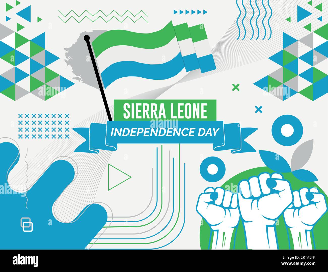 SIERRA LEONE national day banner with map, flag colors theme background ...