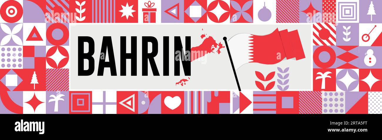 BAHRIN national day banner with map, flag colors theme background and ...