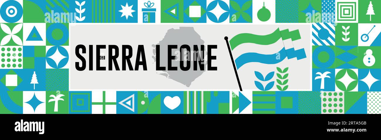 SIERRA LEONE national day banner with map, flag colors theme background ...