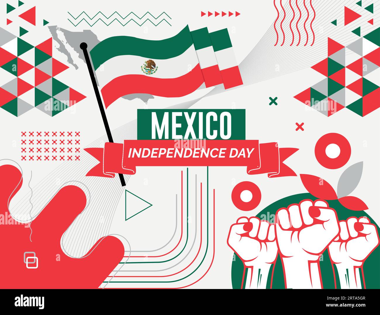 MEXICO national day banner with map, flag colors theme background and ...