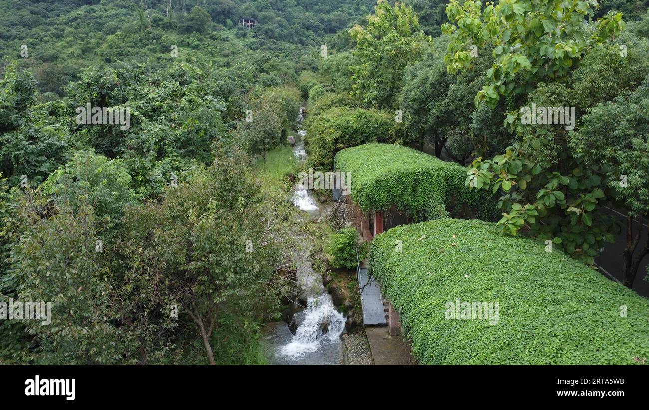 Aerial photo shows the early autumn scenery of Yinpingshan Forest Park ...