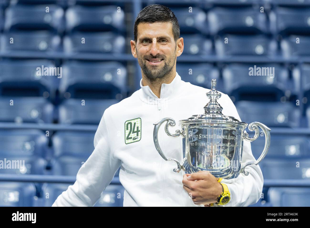 Novak Djokovic winner of men's championship of US Open poses with ...
