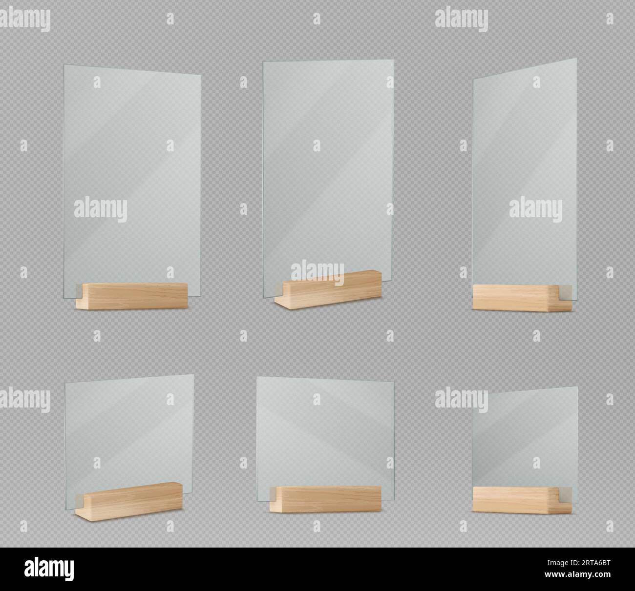 Menu and card stand mockup with wooden base and acrylic display ...