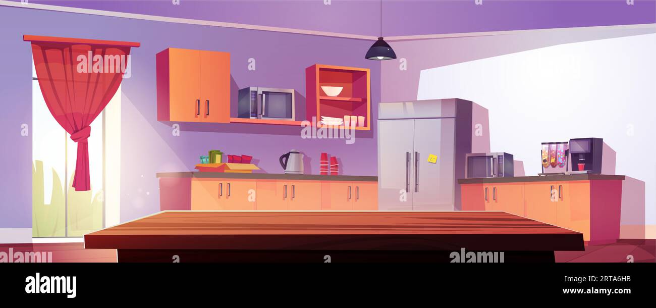 Kitchen interior in company office. Vector cartoon illustration of ...