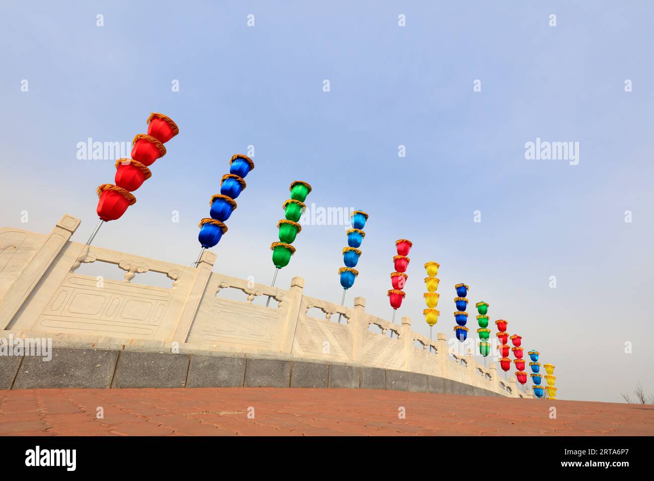 Stone bridge railing and lantern Stock Photo - Alamy