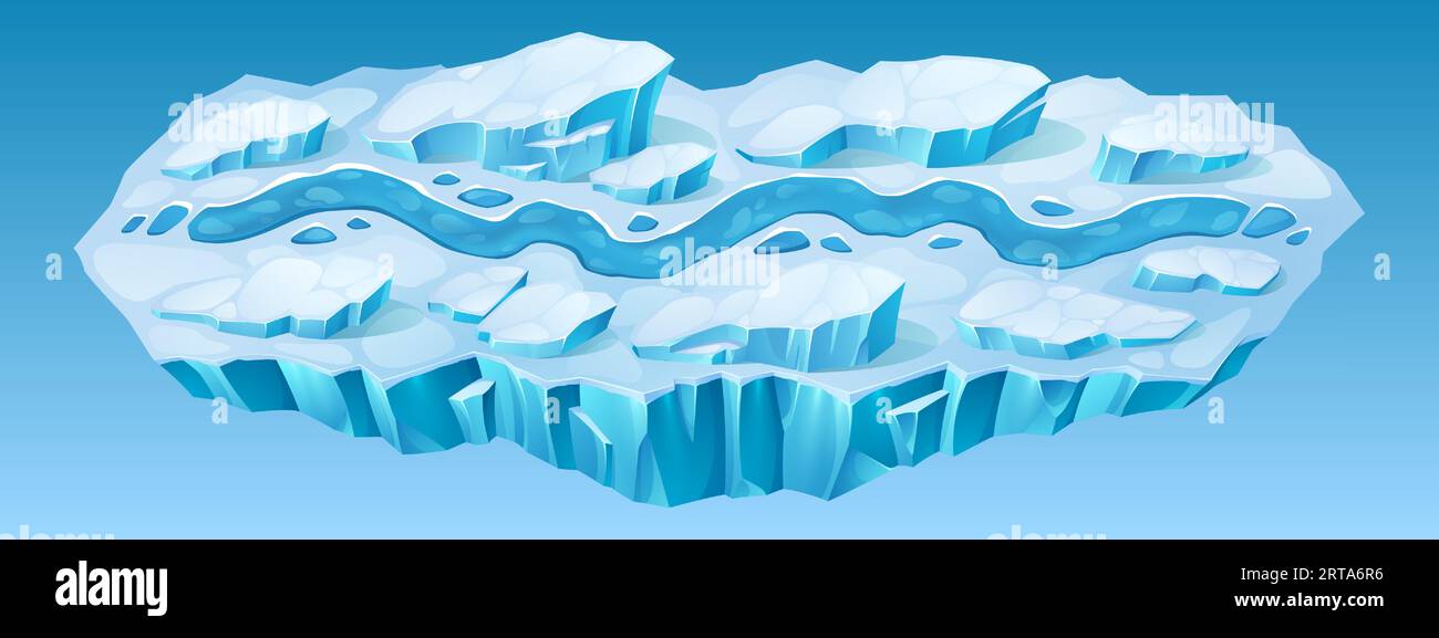 Winter ui mobile game map level road cartoon background with snow. Ice ...