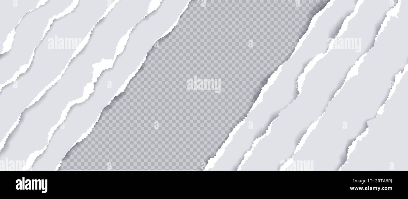 Layers of torn paper strips with transparent background in middle ...