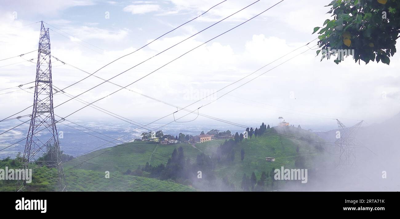 high voltage electricity distribution grid pylons going through the ...