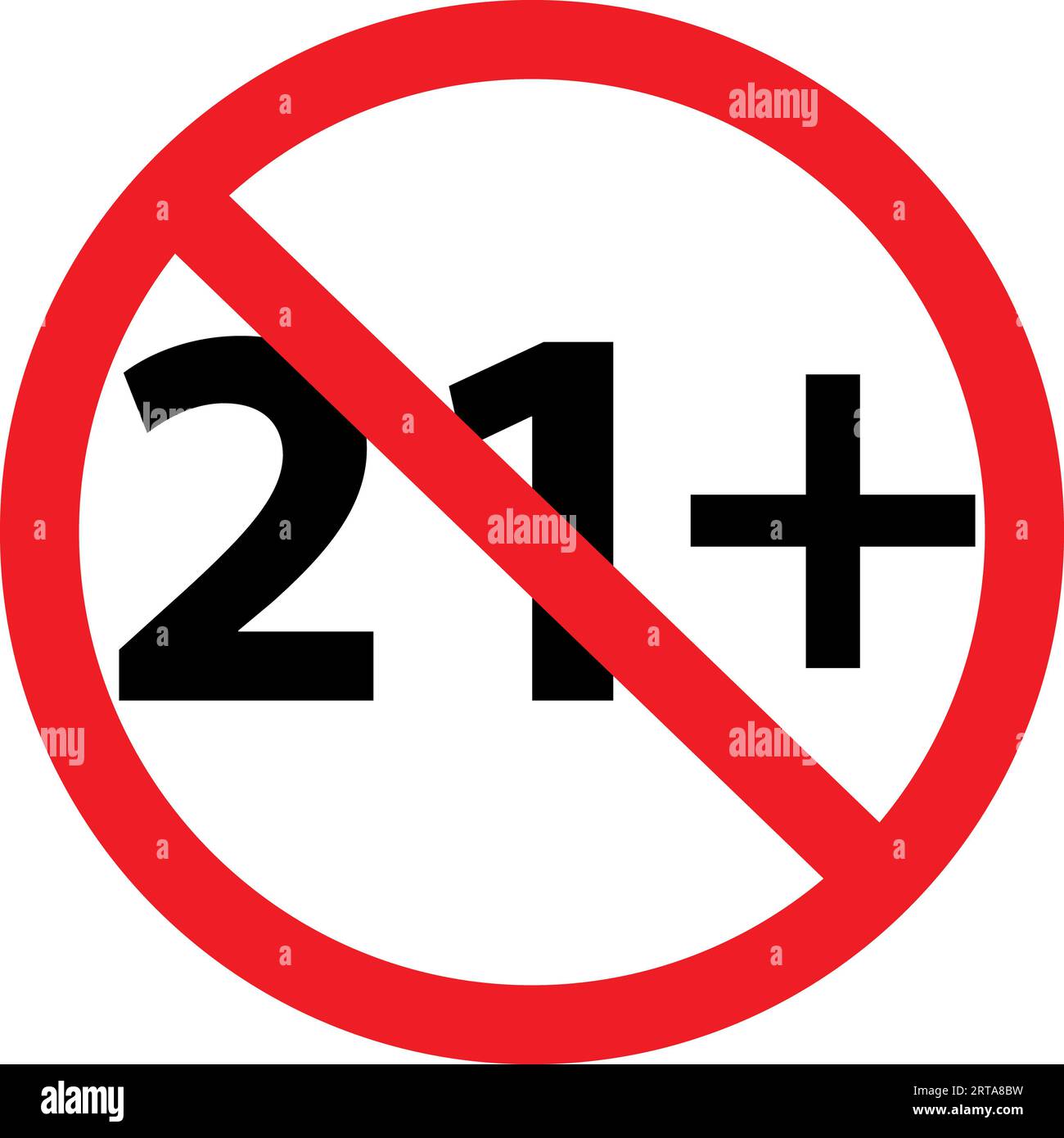 Under 21 forbidden round icon. 21+ symbol. 21 age restriction sign ...