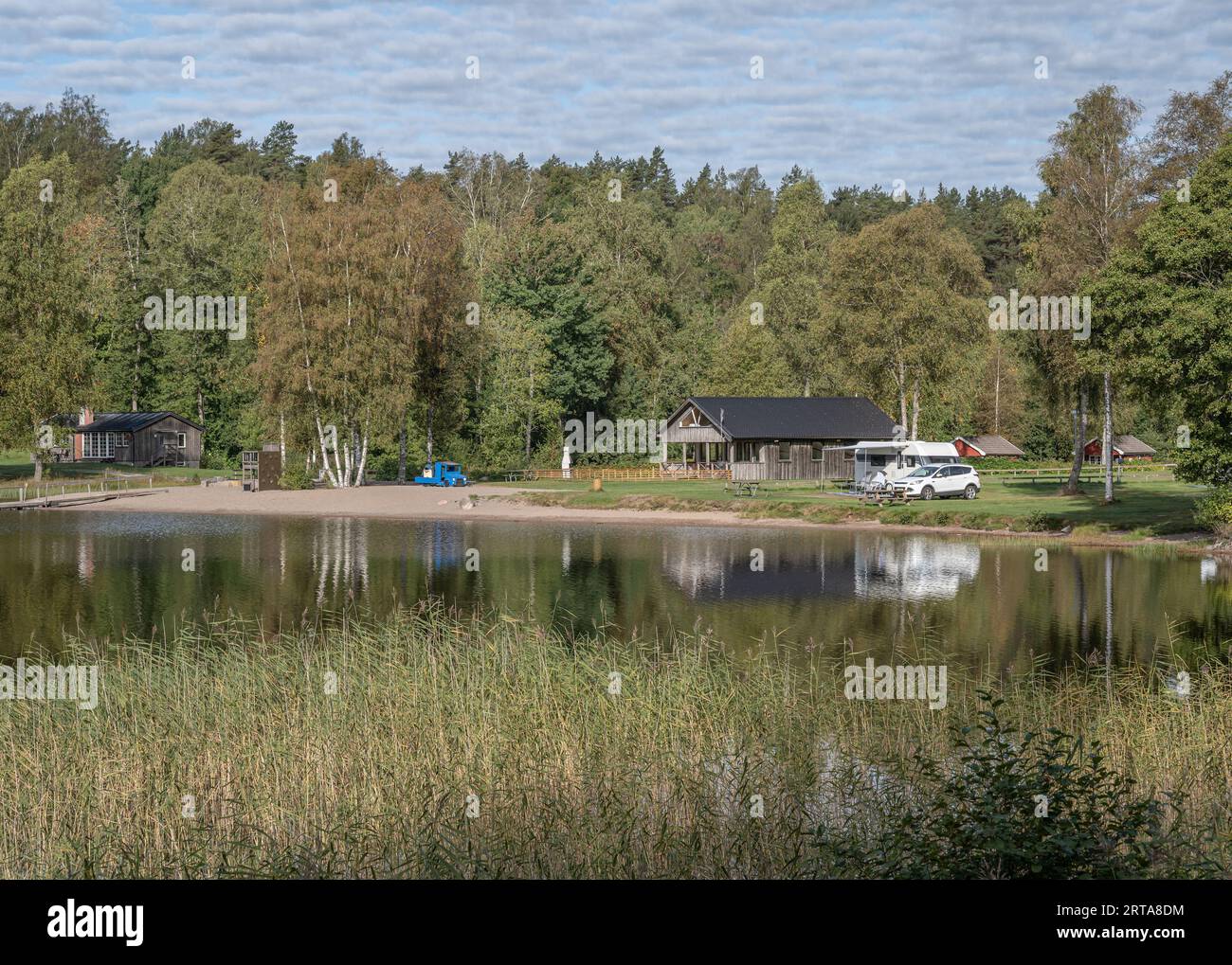 campsite camping caravan by lake Ragnerudssjoen in Dalsland Sweden ...