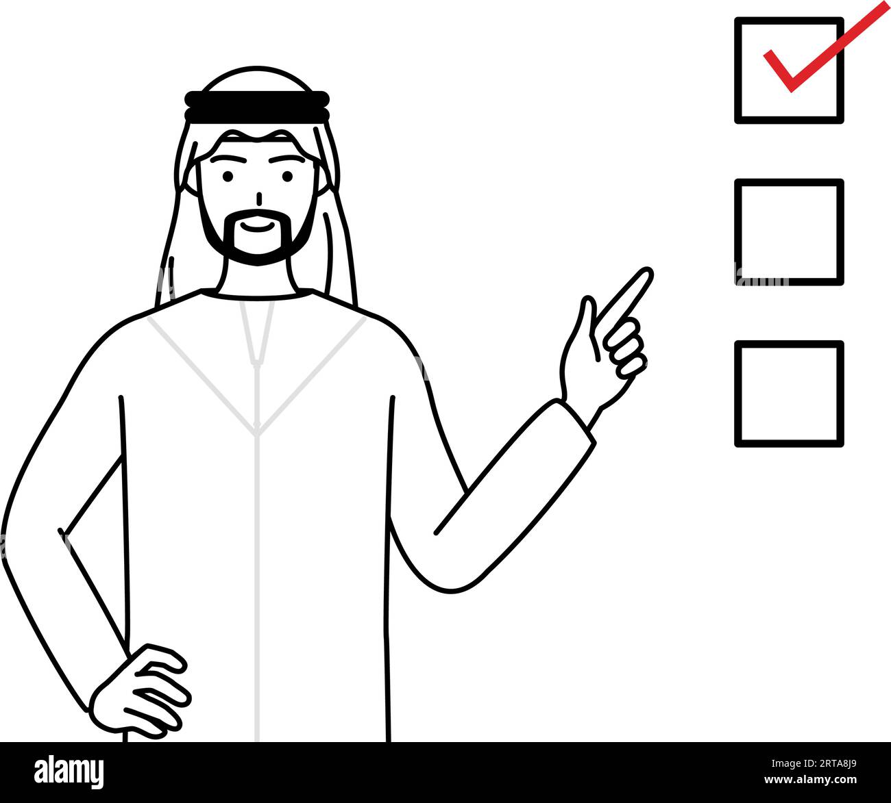 Muslim Man pointing to a checklist, Vector Illustration Stock Vector ...