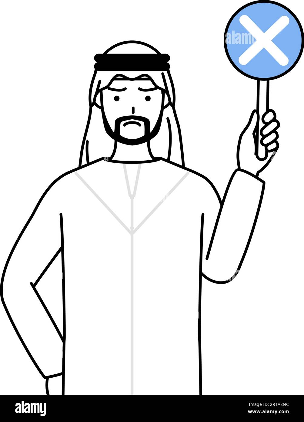 Muslim Man holding a placard with an X indicating incorrect answer ...