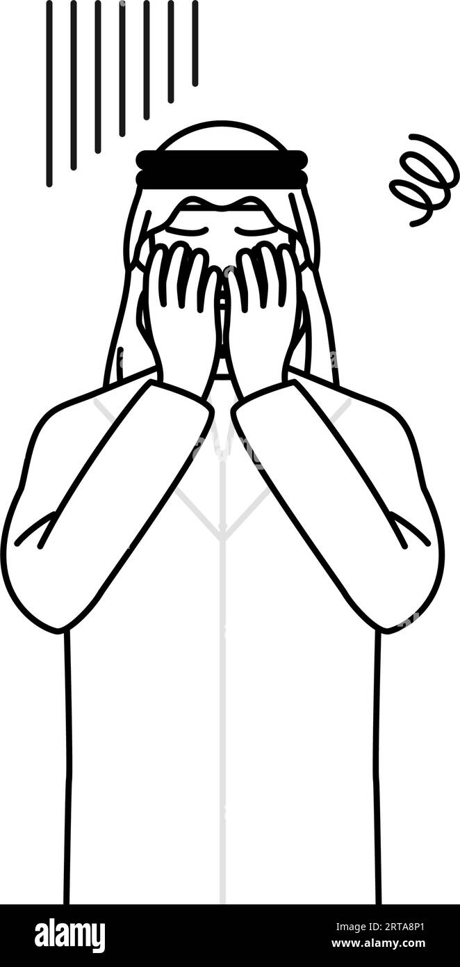 Muslim Man covering his face in depression, Vector Illustration Stock ...