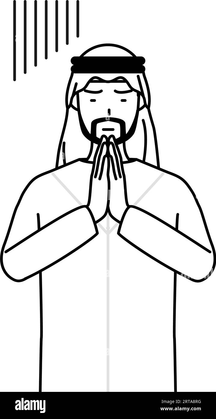 Muslim Man apologizing with his hands in front of his body, Vector ...