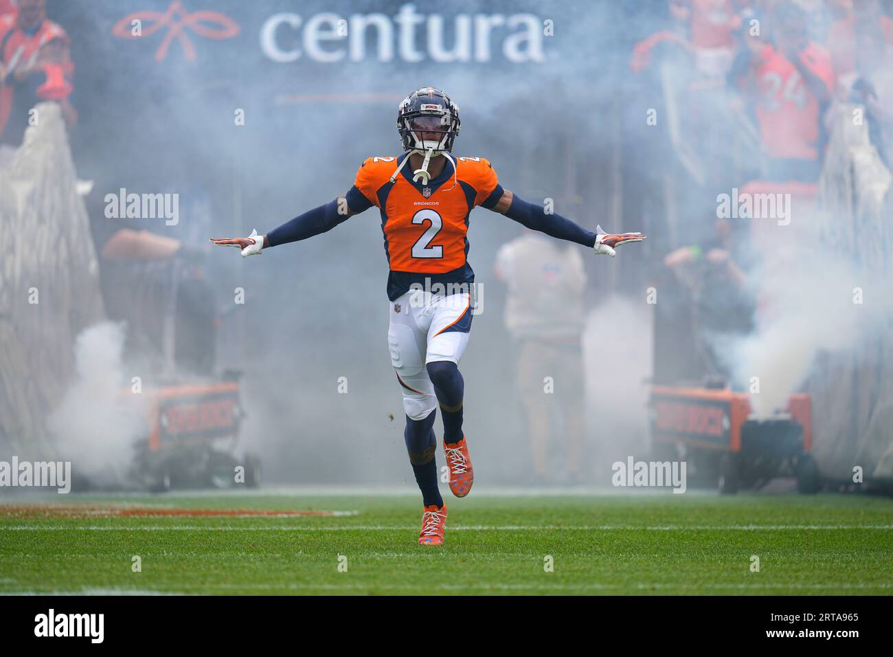 Denver Broncos cornerback Pat Surtain II (2) takes the field for player ...