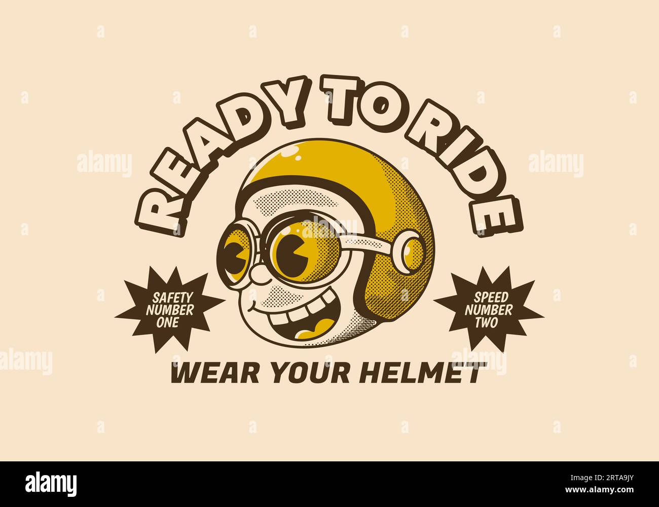 Ready to ride. Wear your helmet. Vintage illustration of a boy head ...
