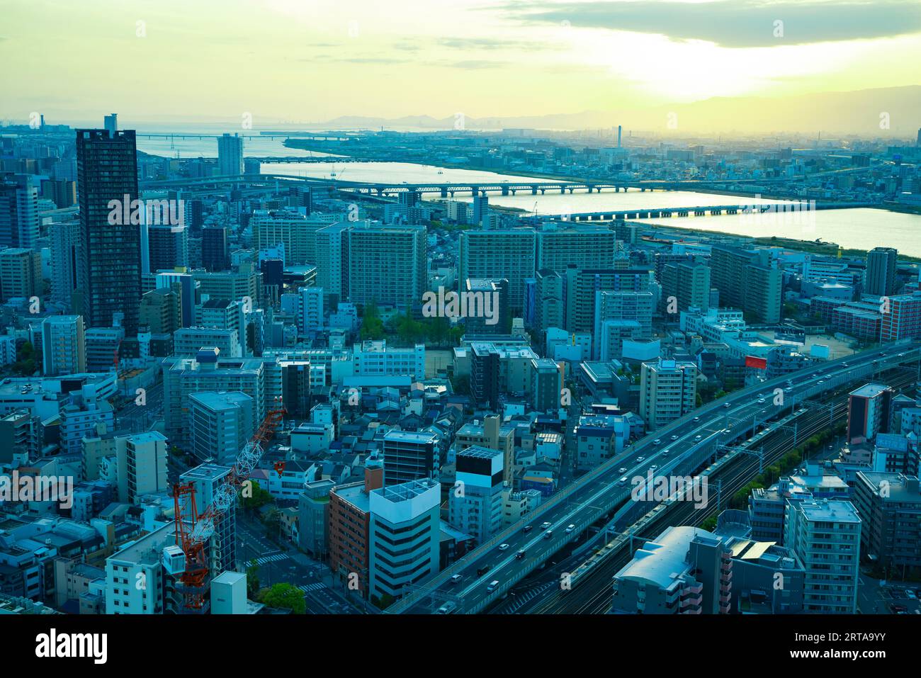 A sunset panoramic cityscape near Yodo river in Osaka Stock Photo - Alamy