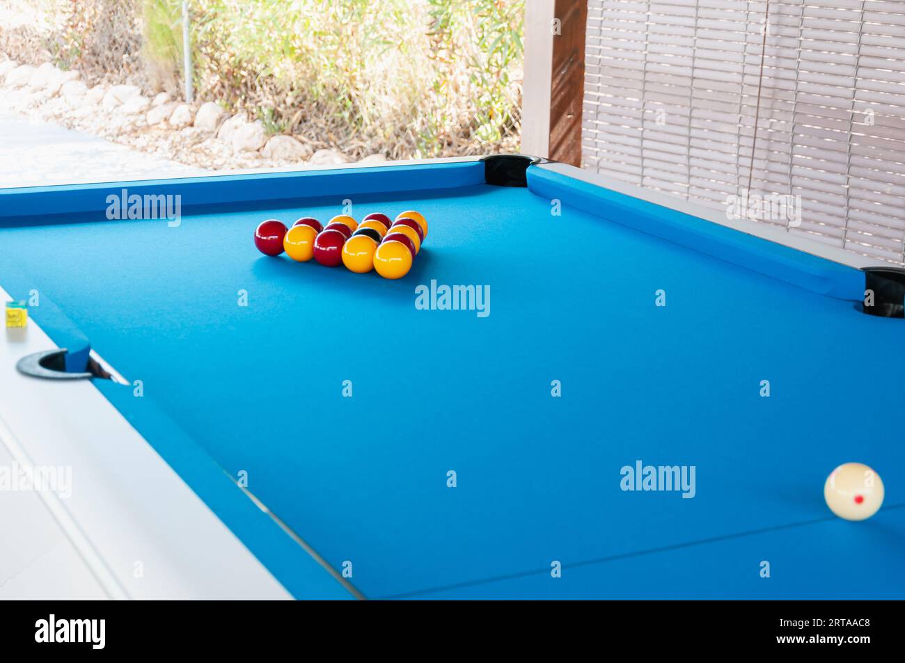 billiards outdoors, pool table on the street in the park, summer sports ...