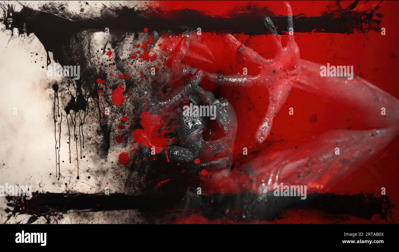 Halloween concept of suffering woman in spooky dark hell background of ...