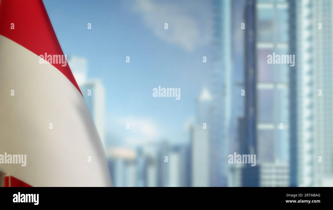 flag of Indonesia on modern city buildings bokeh bg for national ...