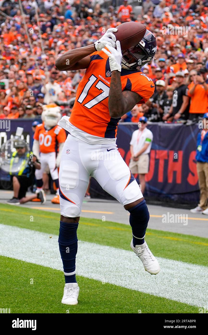 Denver Broncos wide receiver Lil'Jordan Humphrey (17) catches a ...