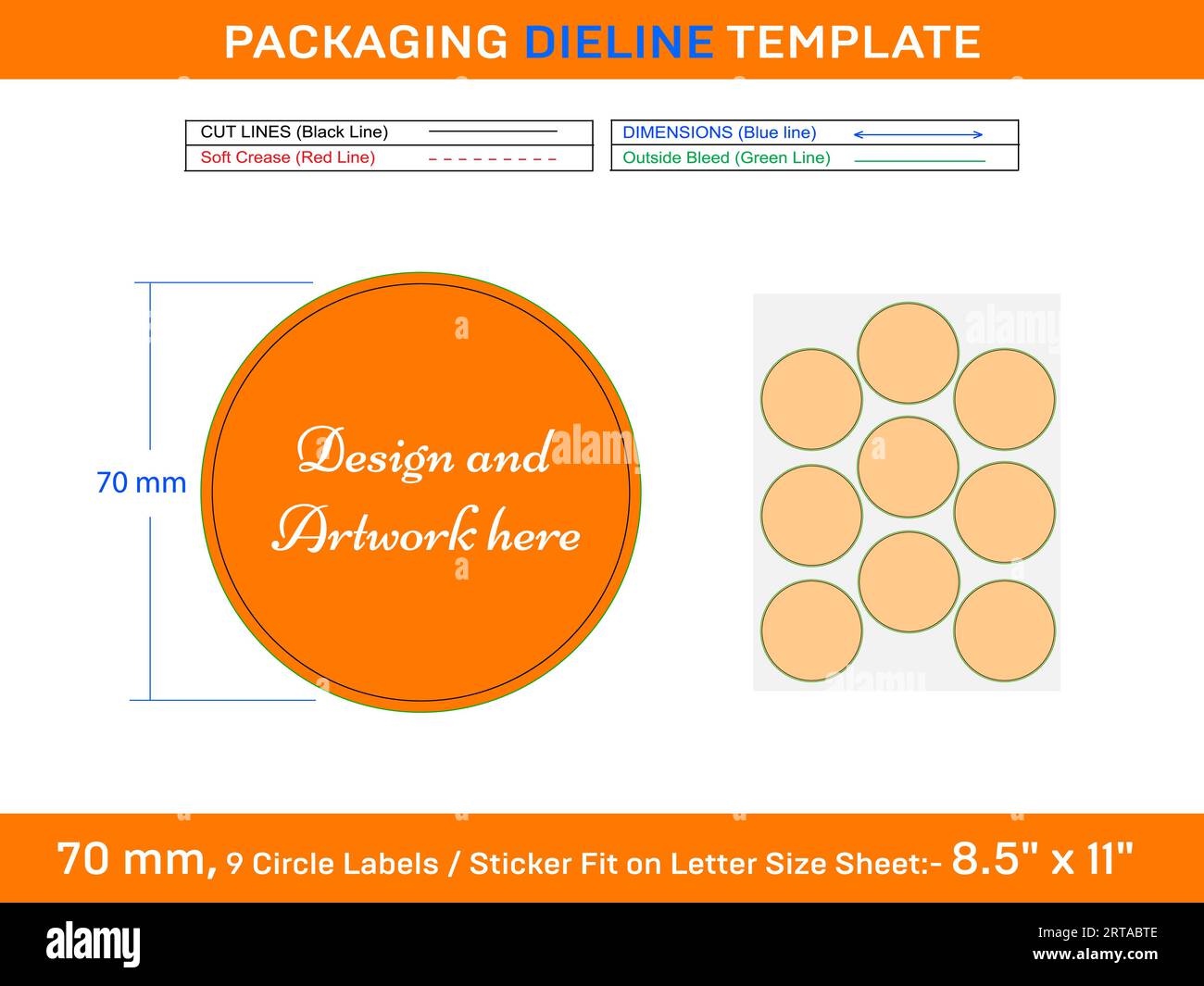9pcs 70 mm CIRCLE or ROUND label sticker die line template in Letter ...