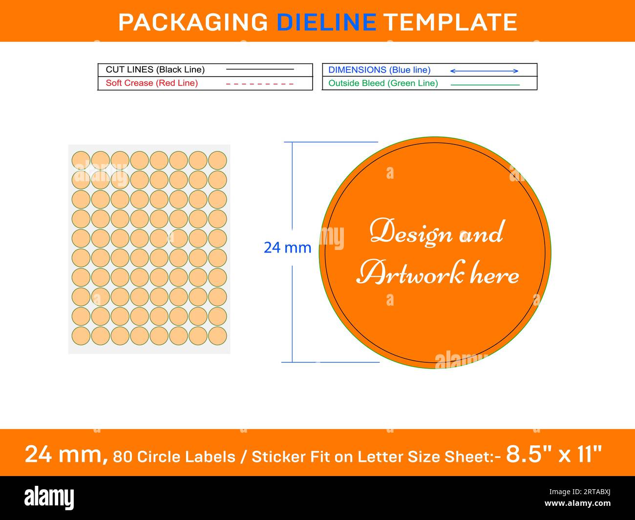 80pcs 24 mm CIRCLE or ROUND label sticker die line template Stock ...