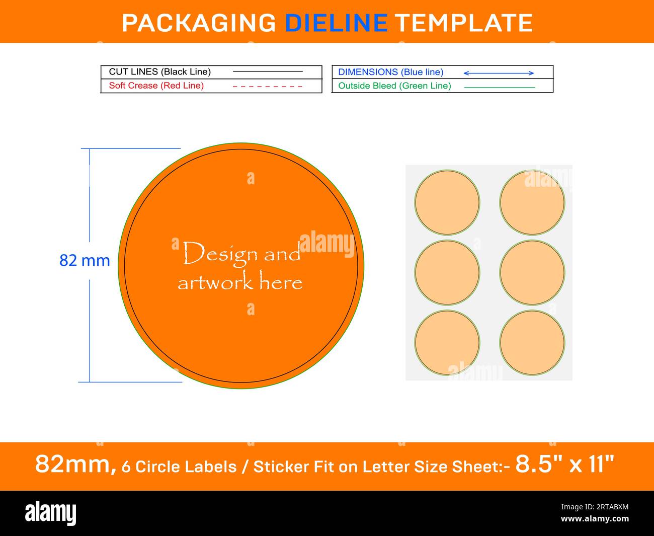 6pcs 82 mm CIRCLE labels sticker die line template Stock Vector Image ...
