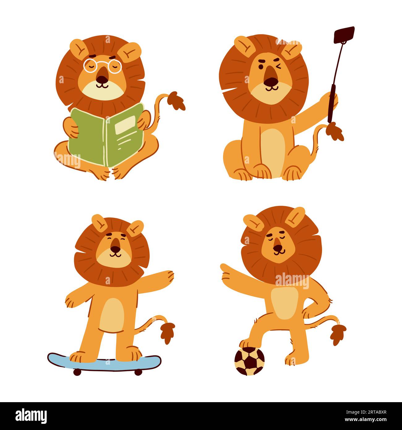 Lion . Set of cute cartoon characters . Hand drawn style . White ...