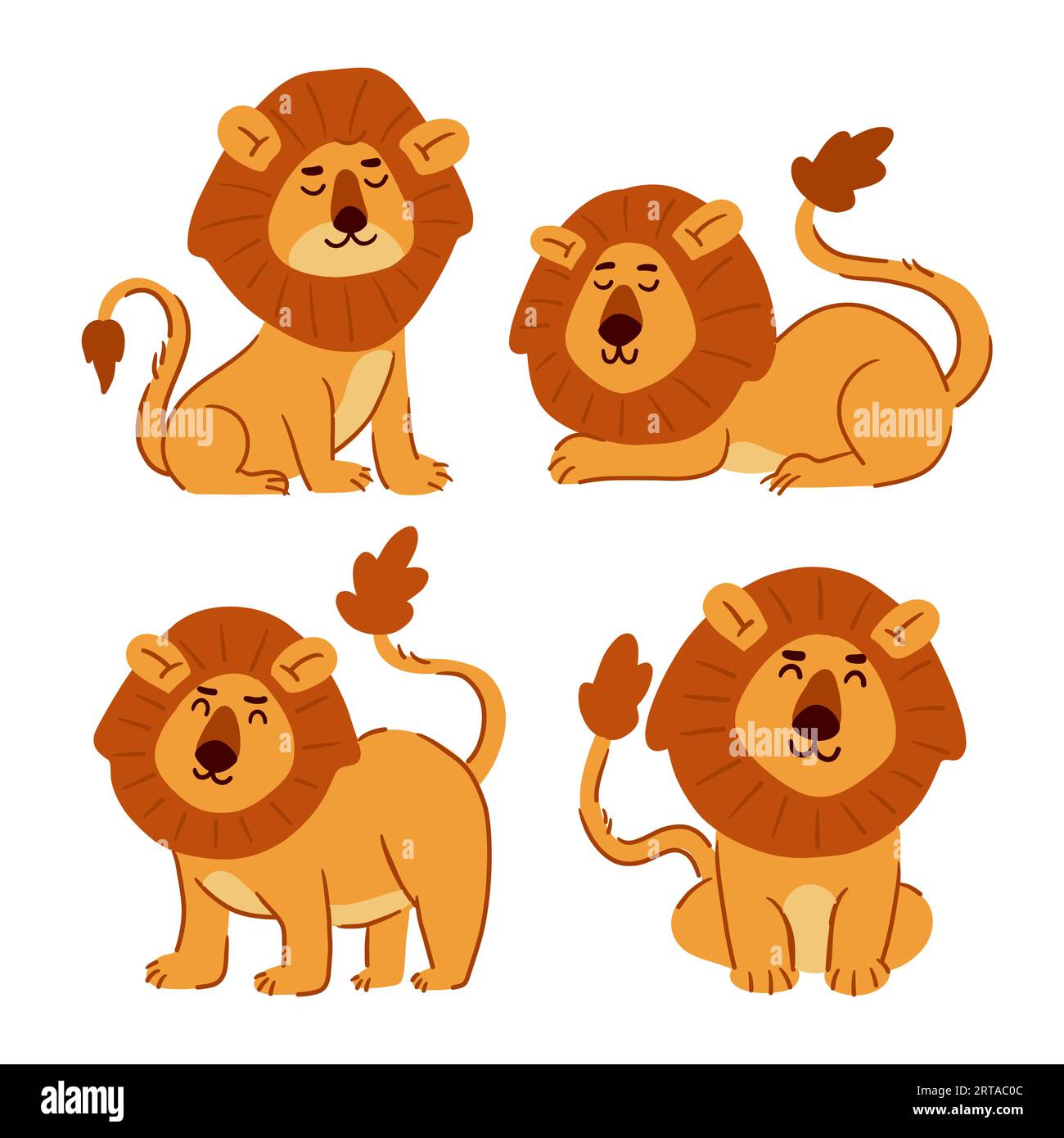 Lion . Set of cute cartoon characters . Hand drawn style . White ...