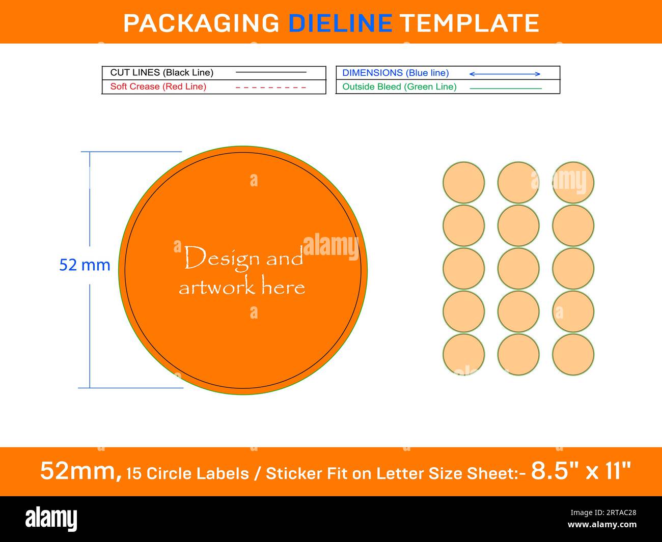15pcs 52 mm CIRCLE label sticker die line template Stock Vector Image ...